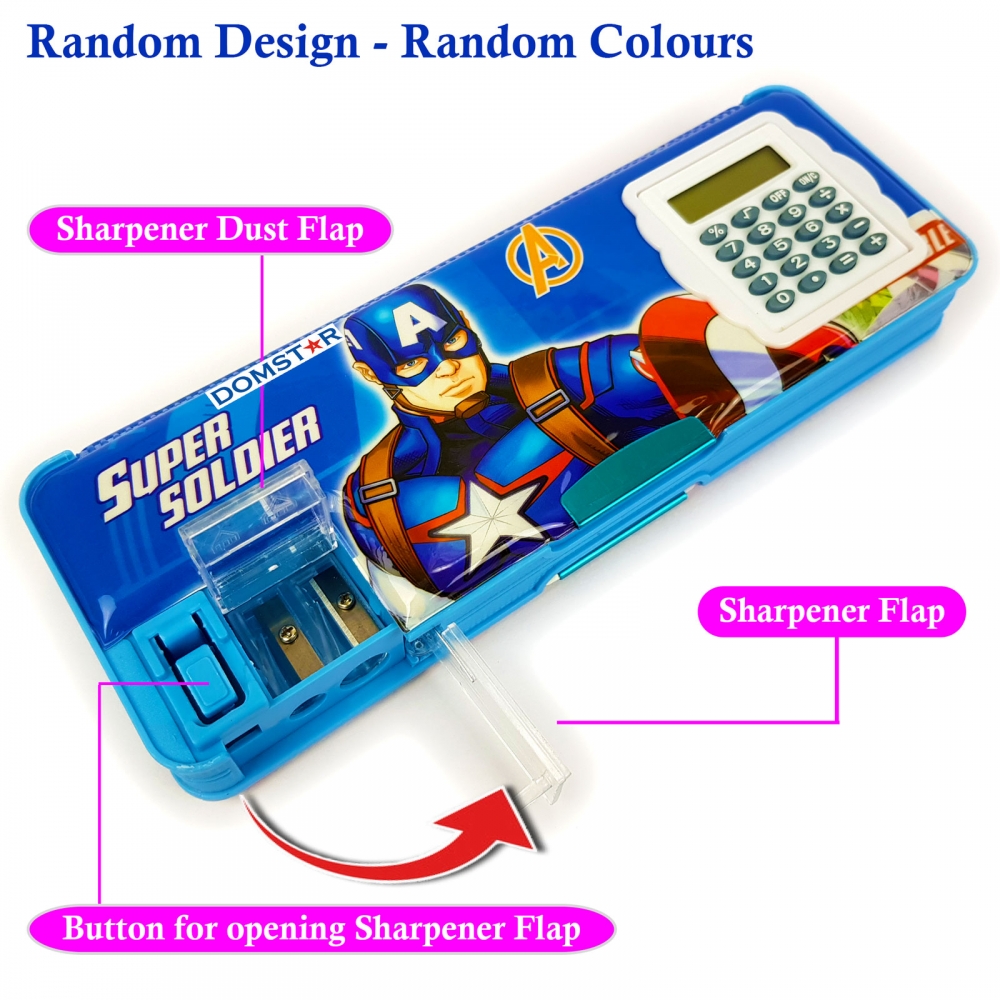 Buy DOMSTAR Super Hero Magnetic Pencil Box with Built-in Calculator ...