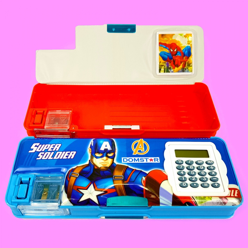 Buy DOMSTAR Super Hero Magnetic Pencil Box with Built-in Calculator ...