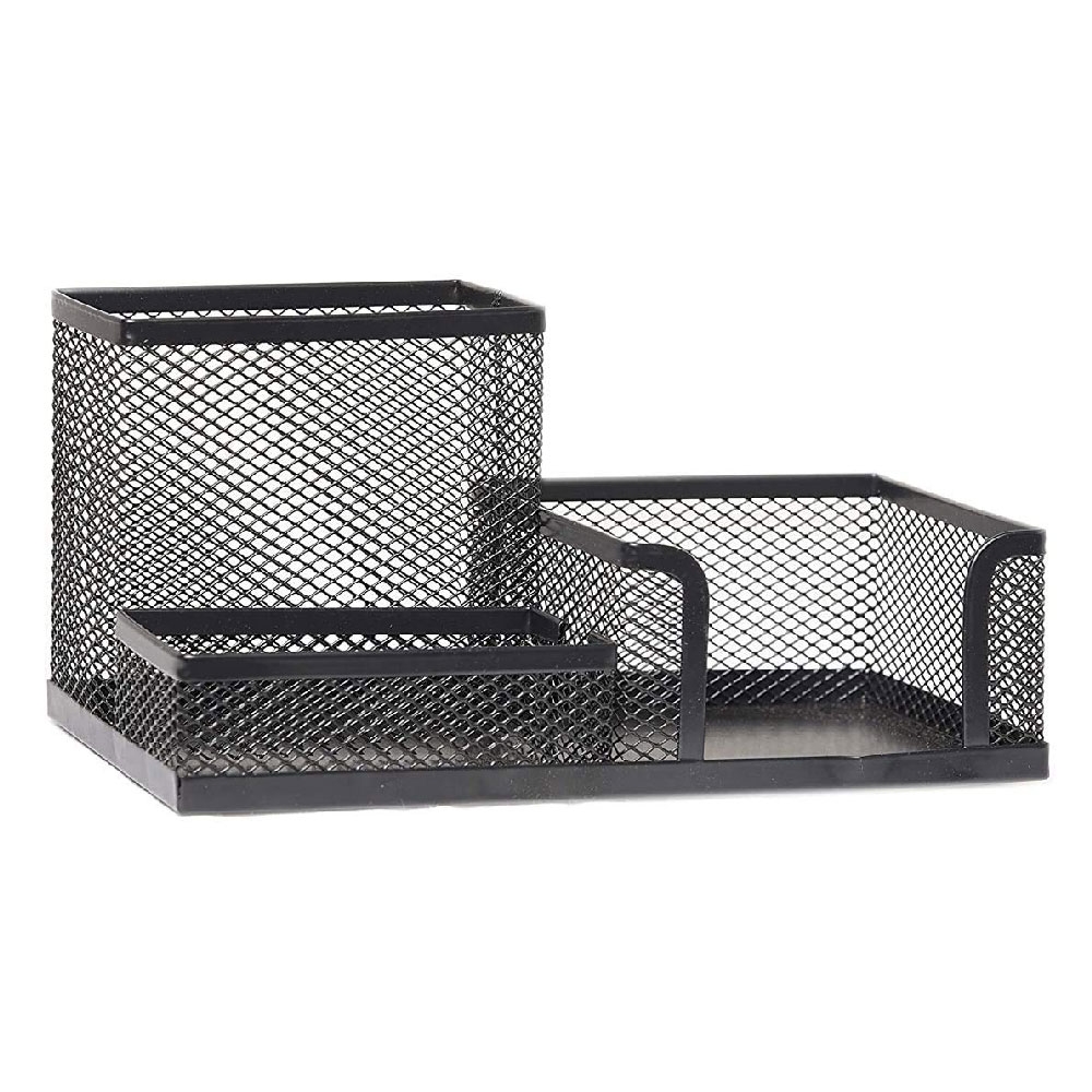 Buy Metal Mesh Desk Organizer Pen Stand with 3 Compartment | Black ...